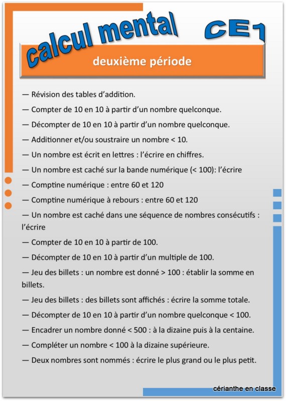 CALCUL MENTAL AU CE1 – Cérianthe en classe