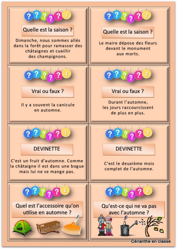 JEU DE L’AUTOMNE POUR LES CE1 – Cérianthe en classe