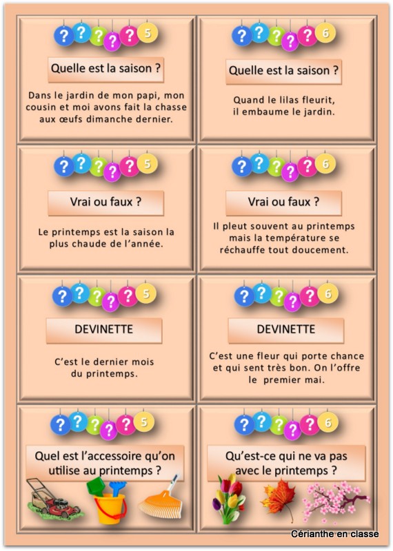 JEU DE L’AUTOMNE POUR LES CE1 – Cérianthe en classe