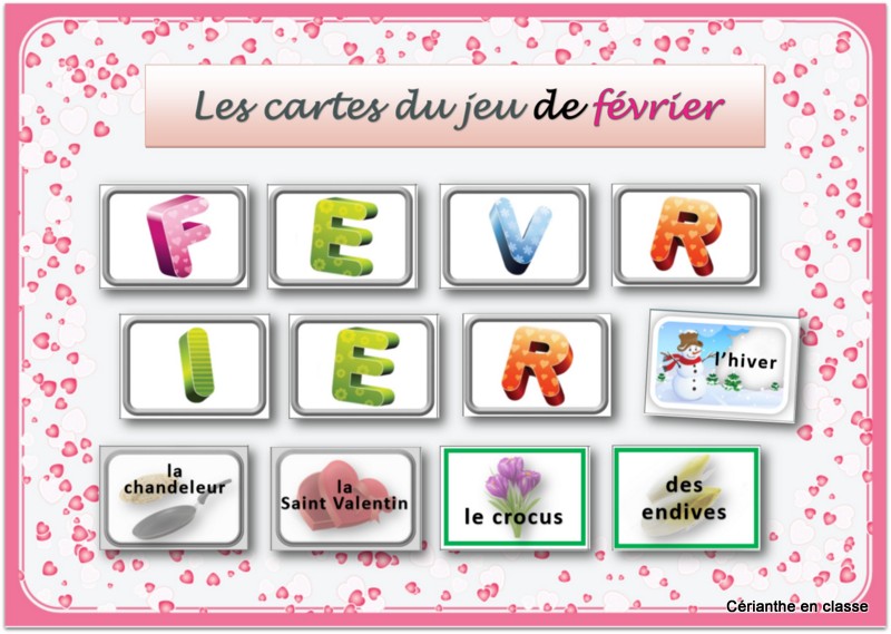 JEU DES MOIS AU CP : FÉVRIER ET MARS – Cérianthe en classe