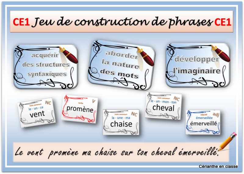 JEU DE CONSTRUCTION DE PHRASES AU CE1 – Cérianthe en classe