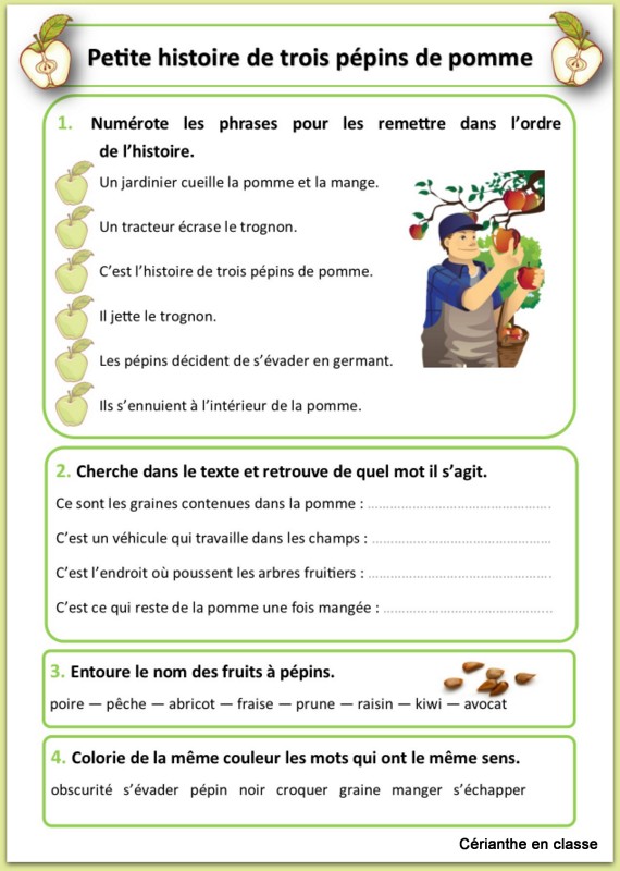 LECTURES CE1 SUR LE THÈME DE LA POMME – Cérianthe en classe